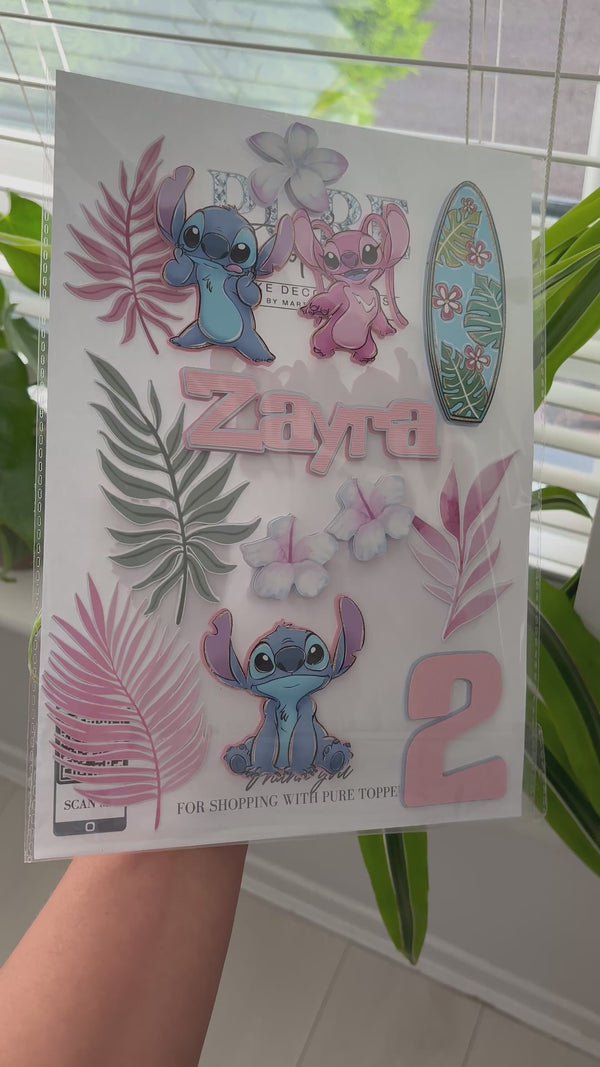 Stitch Cake Topper – Personalised Angle & Stitch Birthday Cake Decorat ...